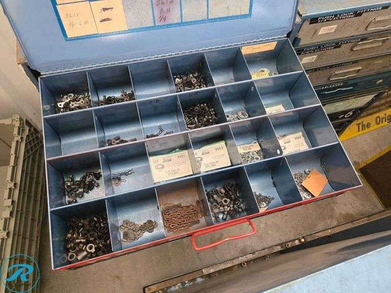 (4) Hardware Bins with Organized Assortment of Hardware and Fittings - Roller Auctions