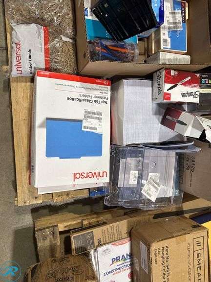 Pallet of Office Supplies Including Pens, File Folders, Envelopes, and More - Roller Auctions