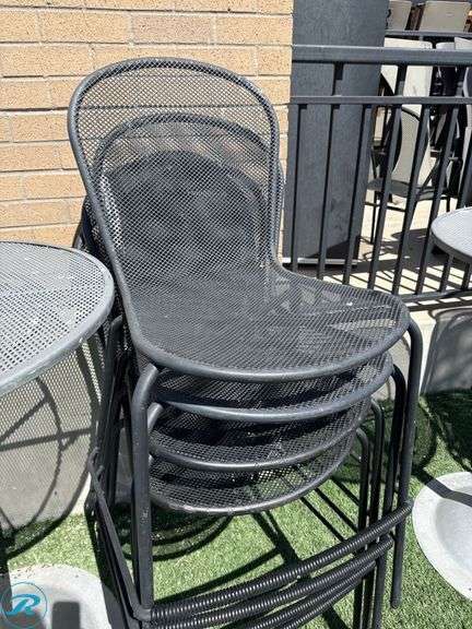 Outdoor Metal Bistro Table and Four Matching High-Back Stools - Roller Auctions
