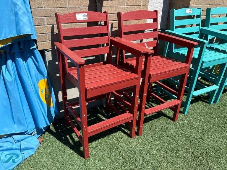 (2) Composite Outdoor Bar Stools With Slatted Back and Seat - Roller Auctions