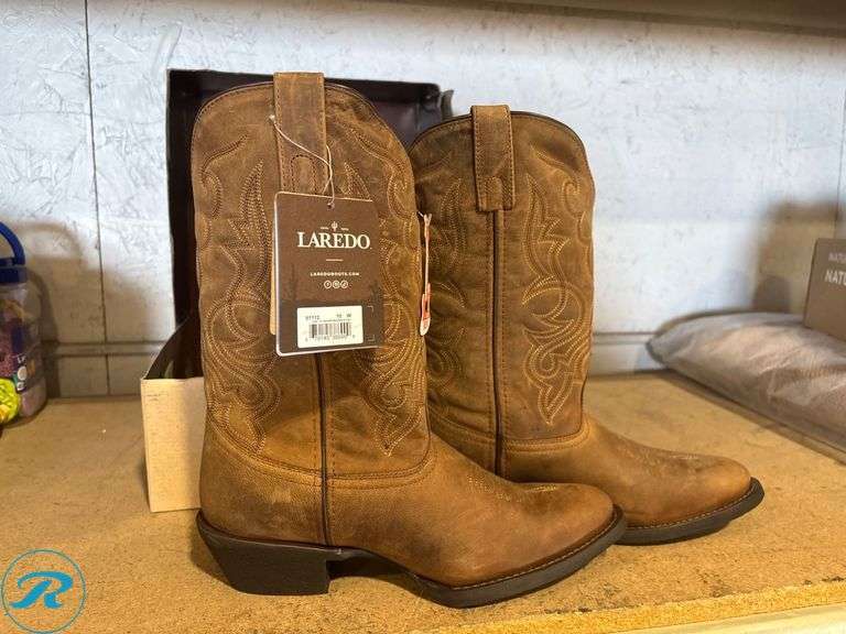 Laredo LAD 51112 Tan Distressed R Toe Leather Boots, Size 10W - Roller ...