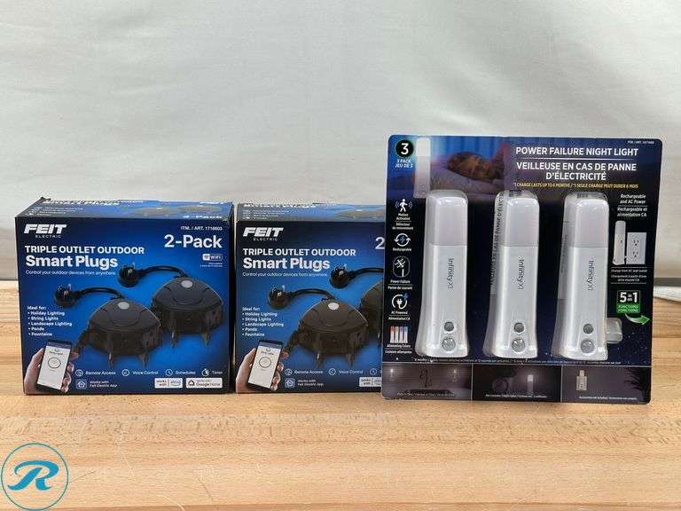 (2) Triple Outlet Outdoor Smart Plugs 2-Pack, Feit Electronics- New; (1 ...