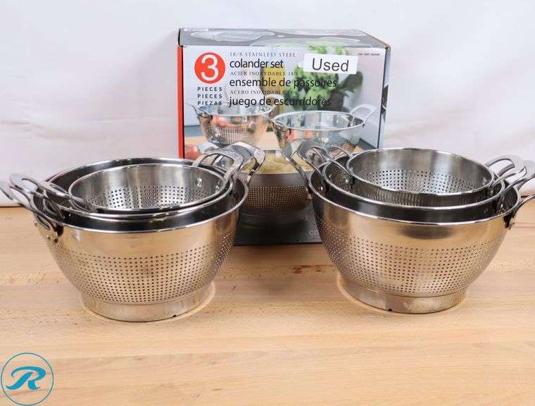 (2) MIU 3 Piece 18/8 Stainless Steel Mesh Colander Set -Used - Roller ...