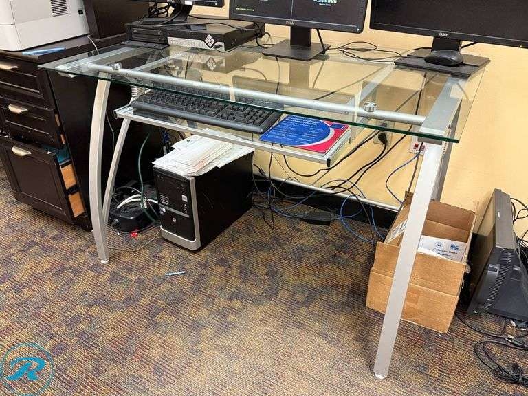 Glass-Top Computer Desk with Metal Frame and Keyboard Tray (Desk Will ...