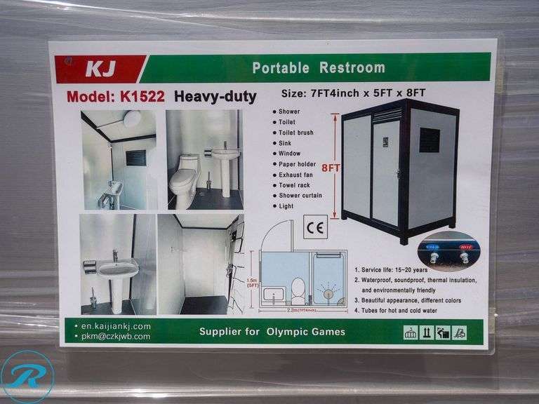 New KJ K1522 Portable Restroom, With Shower, Toilet, Sink, Fan and ...