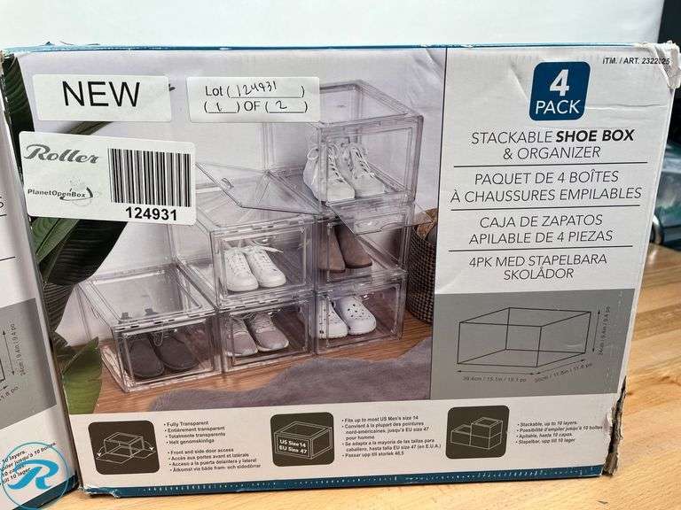 (2) Stackable Shoe Box/Organizer 4-Pack - New - Roller Auctions