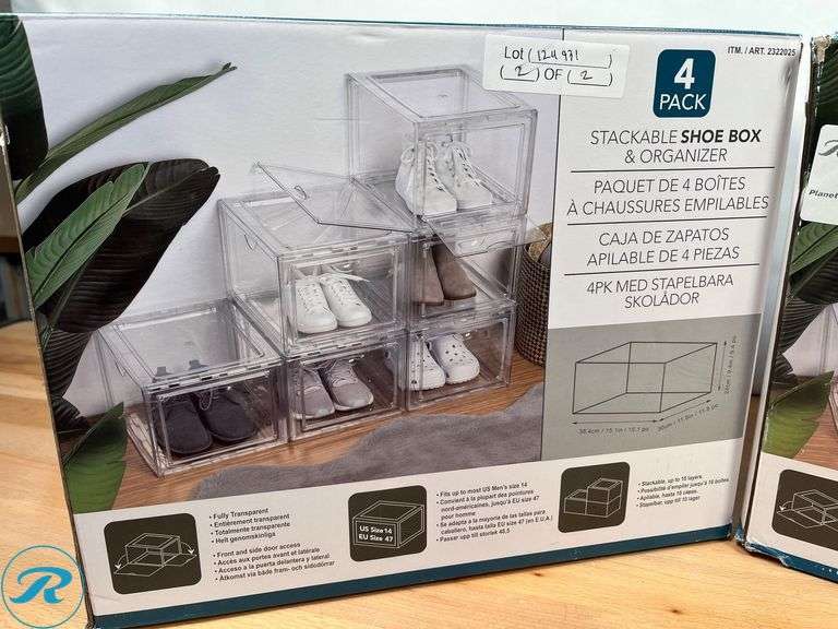 (2) Stackable Shoe Box/Organizer 4-Pack - New - Roller Auctions