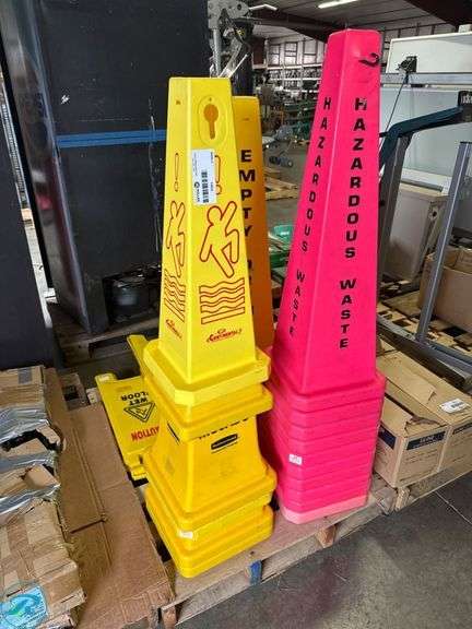Stackable Plastic Safety Cones with Warning Labels - Roller Auctions