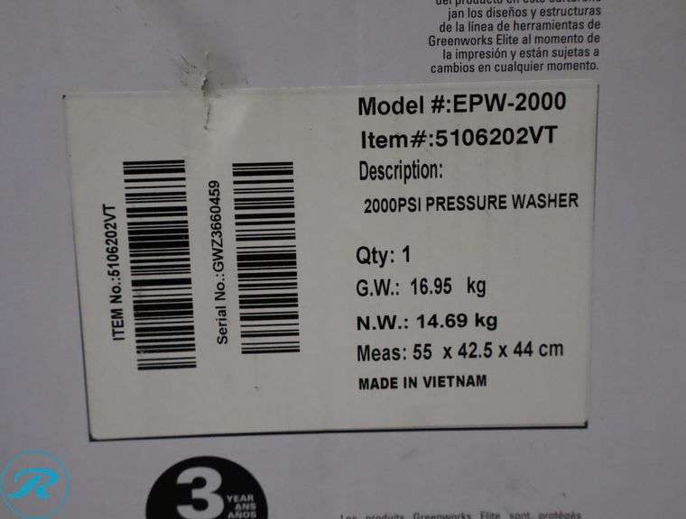 Greenworks Elite 2000 PSI Electric Pressure Washer Model: EPW-2000 ...