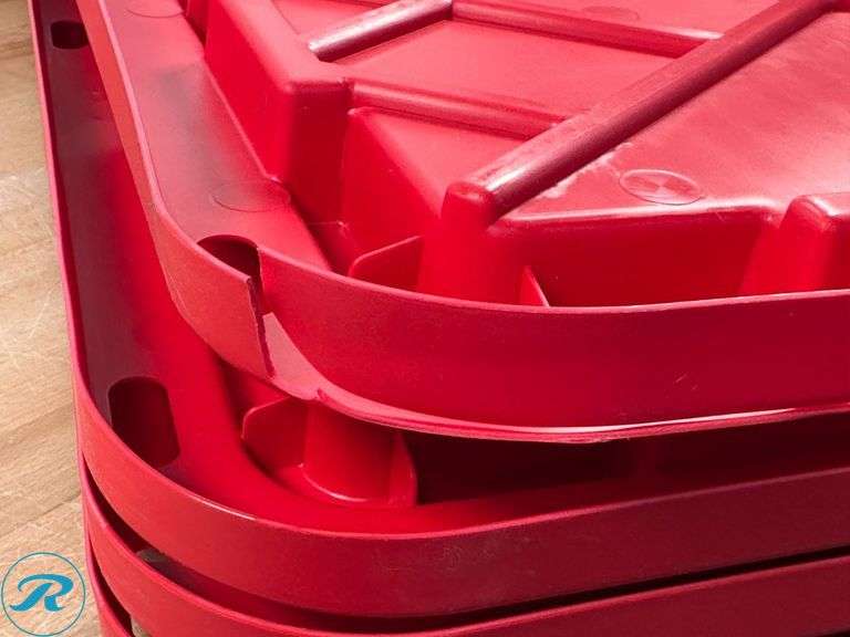 (5) 27 Gallon Multi- Use Storage Containers- New, (1) Broken Lid; (1 ...