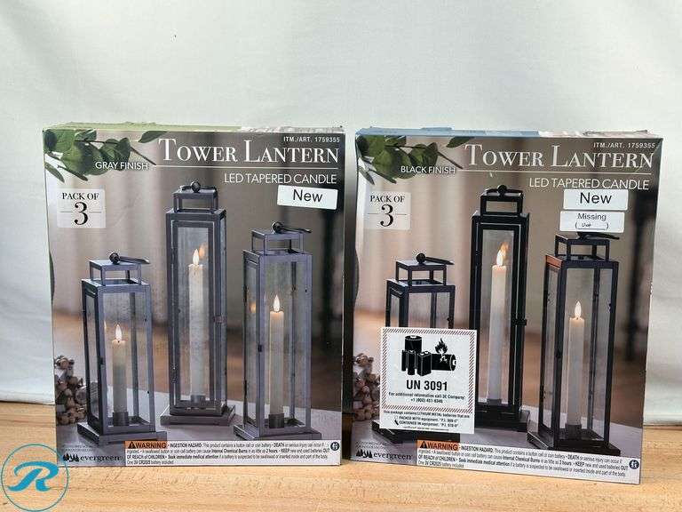 (5) Evergreen LED Tapered Candle Tower Lantern- New/ Missing Unit with ...