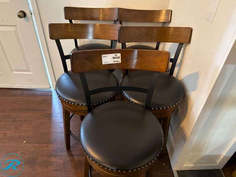 (5) Swivel Bar Stools with Wood Backrests and Upholstered Seats - Roller Auctions