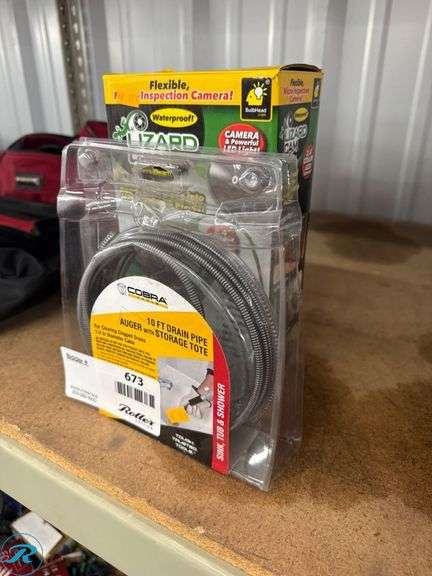 Cobra 10 Ft Drain Pipe Auger with Storage Tote and Lizard Cam ...