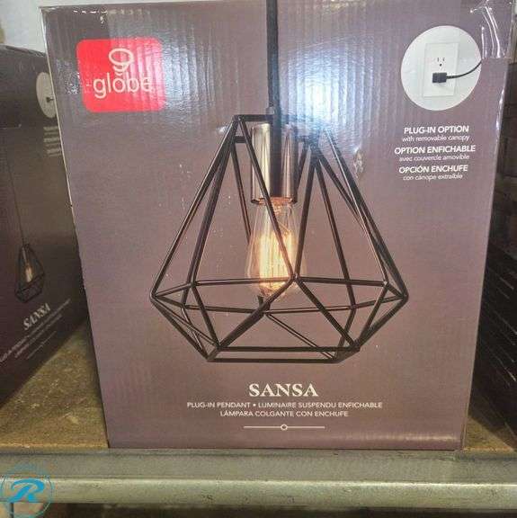 (1) Globe Sansa Plug-In Pendant Light with Metal Cage Shade, 10 ...