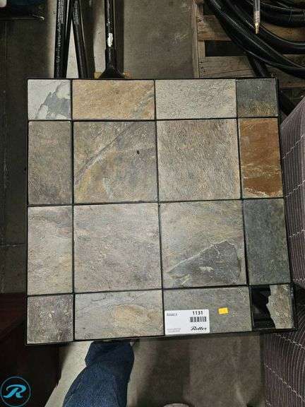 Square Metal-Framed Table With Slate Tile Top (Broken Tile) - Roller ...
