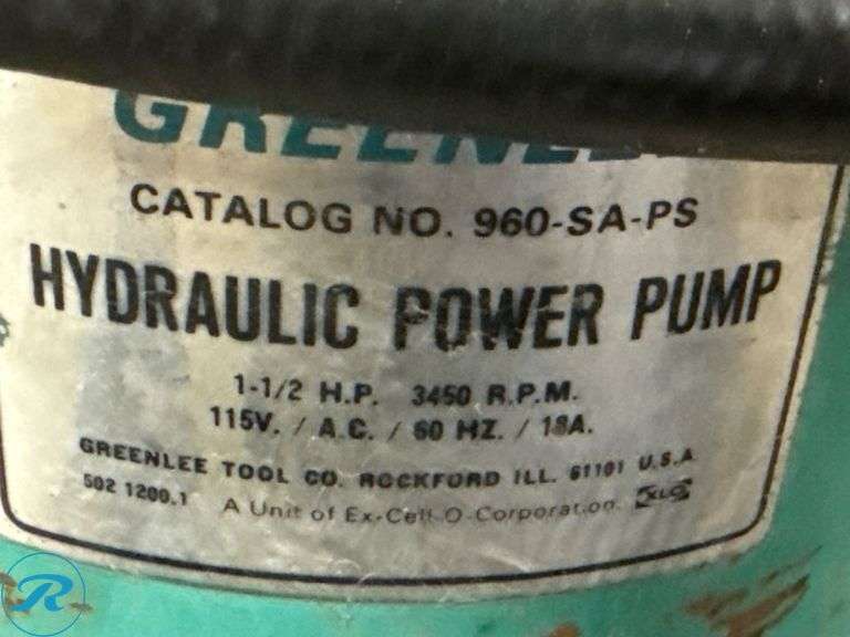 Greenlee 960-SA-PS Hydraulic Power Pump, 1-1/2 HP, 115V AC, 3450 RPM ...