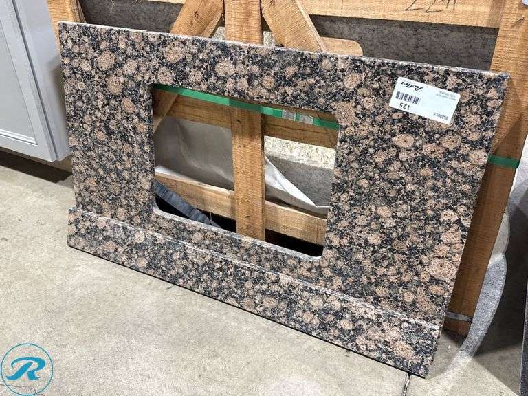 New 37″ x 22″ Tan Brown Granite Countertop with Pre-Cut Openings, Back ...