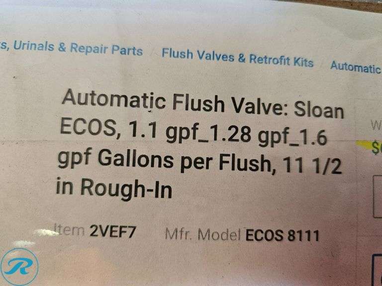 Sloan ECOS 8111 Automatic Flush Valve, 1.1-1.28-1.6 GPF, 11 1/2 in ...