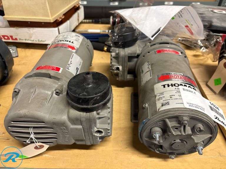 (2) Thomas Oil-Less Air Compressors, Model TA-4101-DC, 12V DC - Roller ...