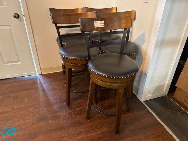 (5) Swivel Bar Stools with Wood Backrests and Upholstered Seats - Roller Auctions