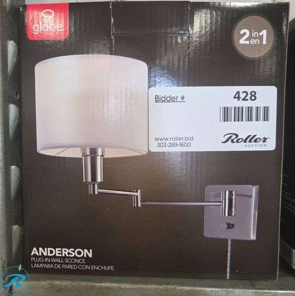 (1) Globe Anderson Plug-In Wall Sconce with Brushed Steel Finish and ...