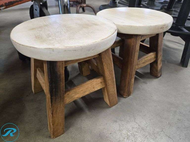 Two Wooden Stools and Adjustable Height Stool - Roller Auctions