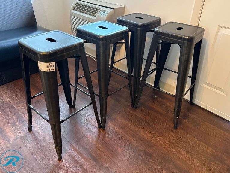 (4) Metal Square-Top Bar Stools with Footrests - Roller Auctions