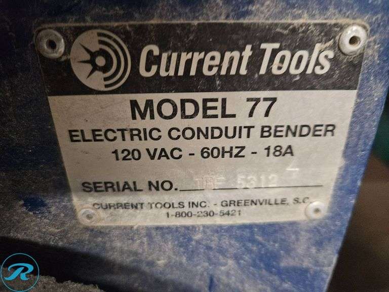 Current Tools Model 77 Electric Conduit Bender, 120 VAC, 60 Hz, 18A ...