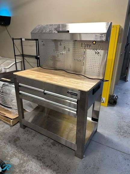 Kobalt Stainless Steel Workbench with Pegboard, Drawers, and Power ...