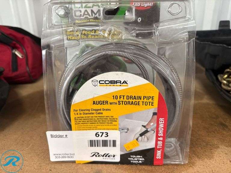 Cobra 10 Ft Drain Pipe Auger with Storage Tote and Lizard Cam ...
