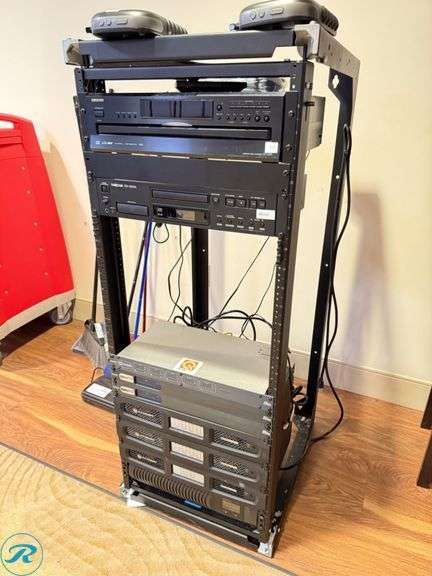 Multi-Component Audio Rack Featuring Onkyo DX-C390 Compact Disc, Tascam ...