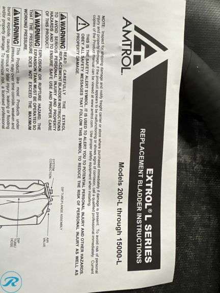 (2) Amtrol Extrol 1000L Replacement Bladder Kits - Roller Auctions