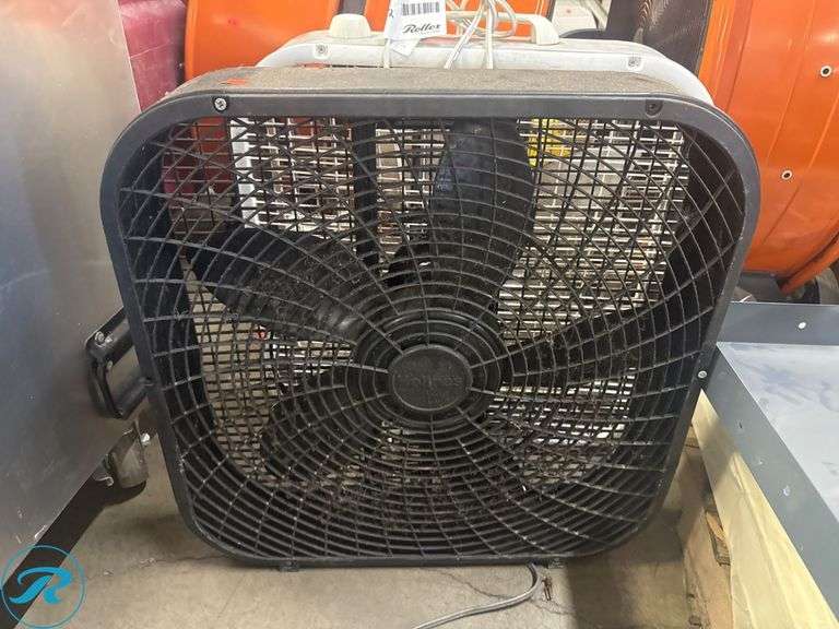 (2) Box Fans With Metal Frames and Plastic Blades - Roller Auctions