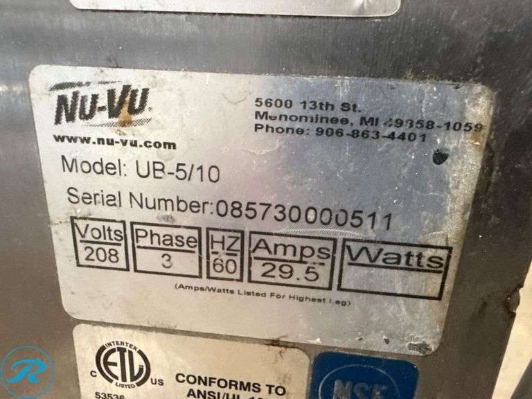 Nu-Vu UB-5/10 Electric Double Compartment Oven, 208V, (Missing Knobs ...