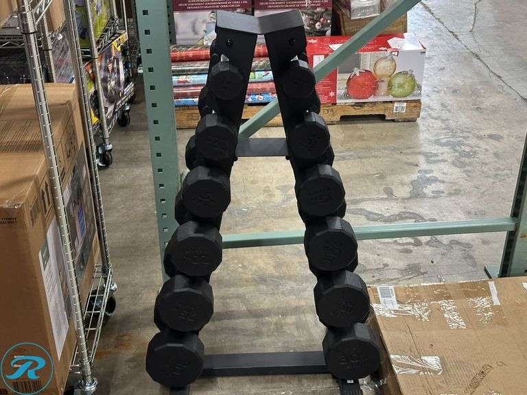 Centr 12-sided 210 lb. Dumbbell Set with Rack- New - Roller Auctions