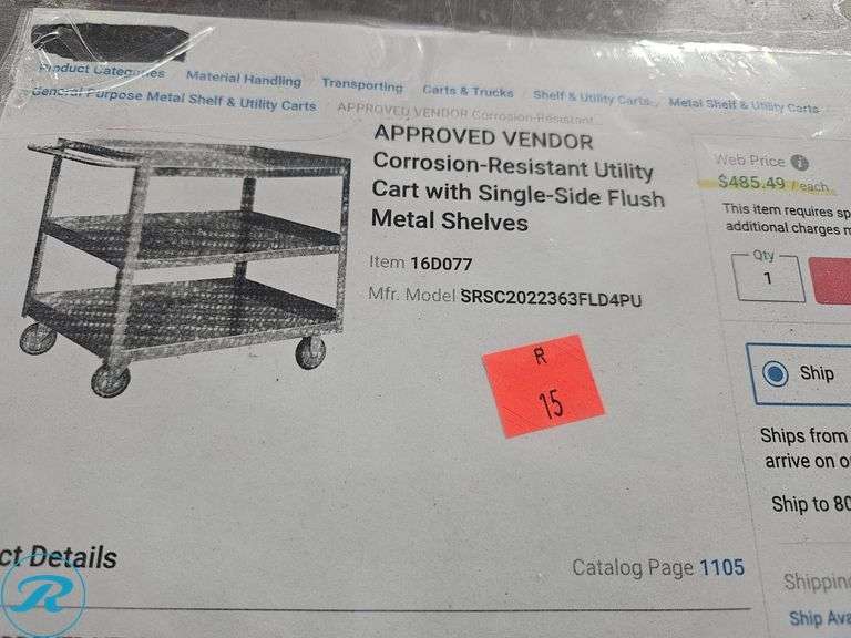 Utility Cart, Approved Vendor Corrosion-Resistant with Single-Side ...