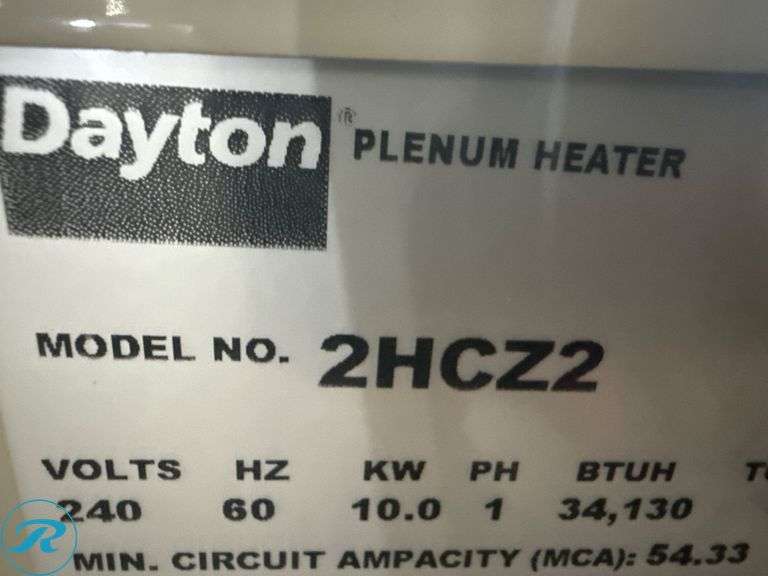 Dayton Model 2HCZ2 Plenum Heater, 240V, 10KW, 34,130 BTUH - Roller Auctions