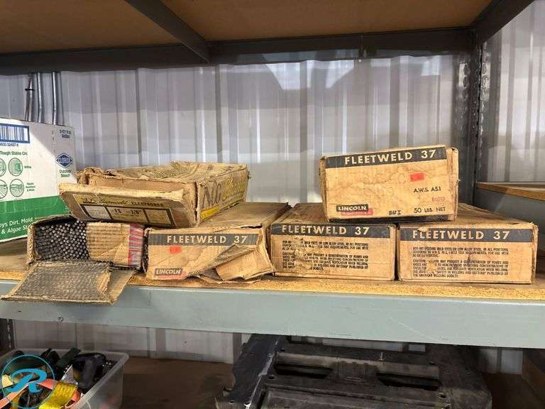 (6) Lincoln Fleetweld 37 Welding Electrode Boxes, 50 lbs Each - Roller ...