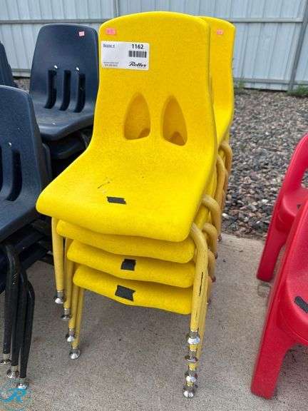 (8) Yellow Plastic Stackable Chairs with Metal Legs - Roller Auctions