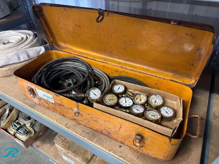 Metal Storage Case Containing Pressure Gauges and Hydraulic Hoses ...