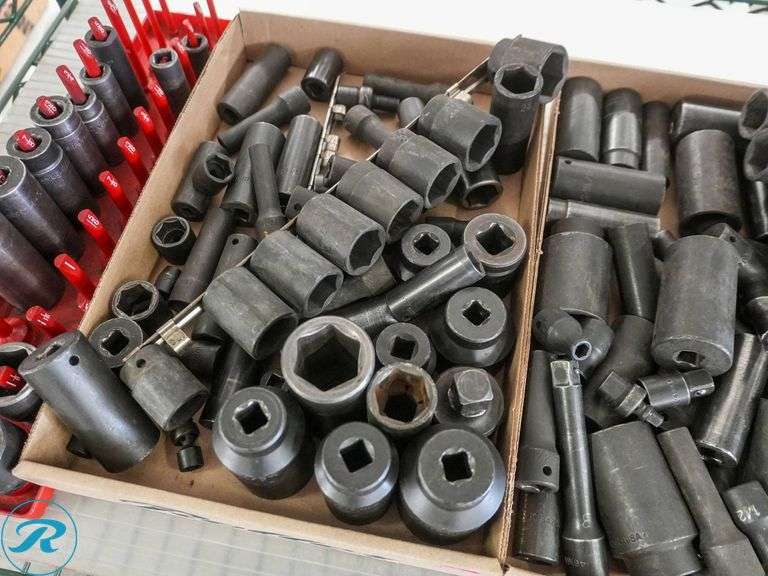 (2) Trays of S-K Tools Hex and Impact Sockets with Accessories - Roller Auctions