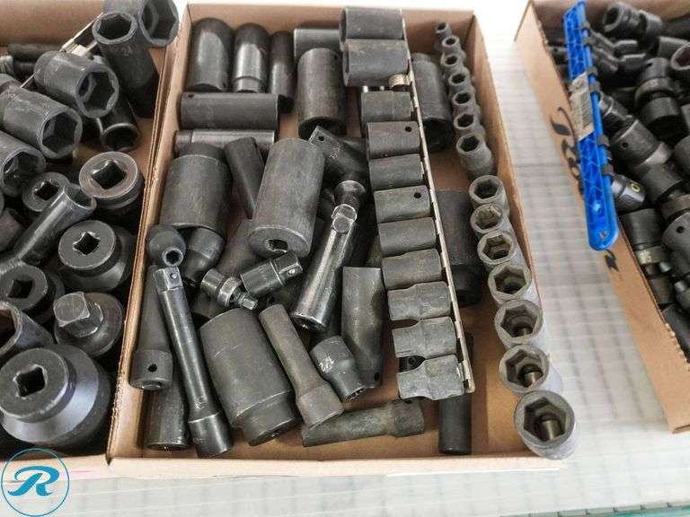 (2) Trays of S-K Tools Hex and Impact Sockets with Accessories - Roller Auctions