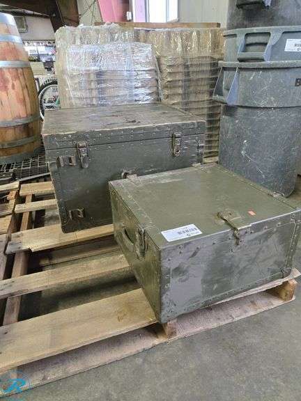 Two Military-Style Green Metal Storage Chests With Compartments ...