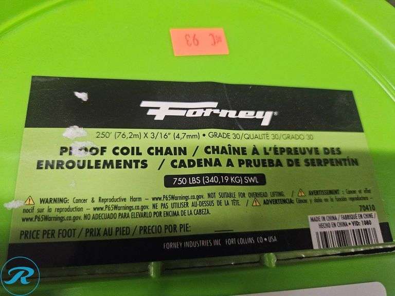 Forney Proof Coil Chain, Grade 30, 250 ft - Roller Auctions