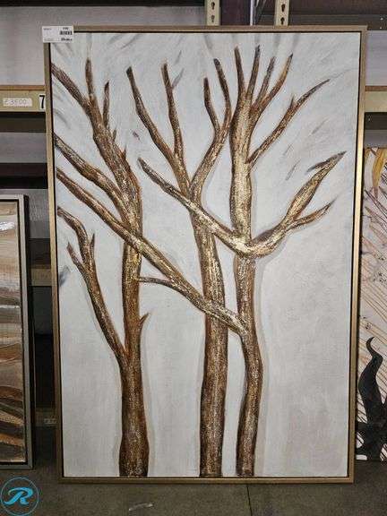 Framed Canvas Depicting Three Stylized Tree Trunks - Roller Auctions