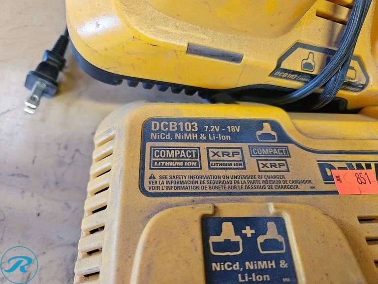 2 DeWalt DCB103 Chargers, 7.2V-18V, NiCd, NiMH, and Li-Ion - Roller ...