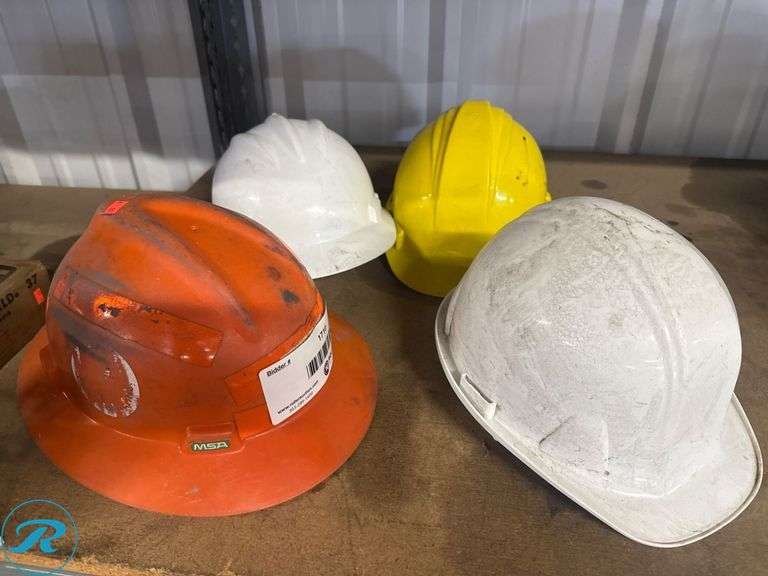 (4) Assorted Hard Hats in Orange, White, and Yellow - Roller Auctions