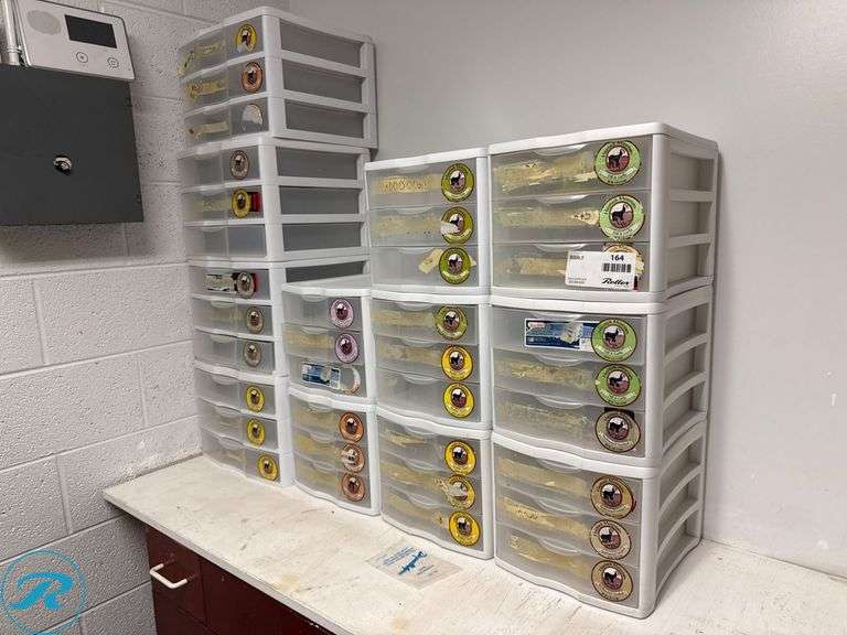 Plastic Storage Drawers with Assorted Labels and Contents - Roller Auctions