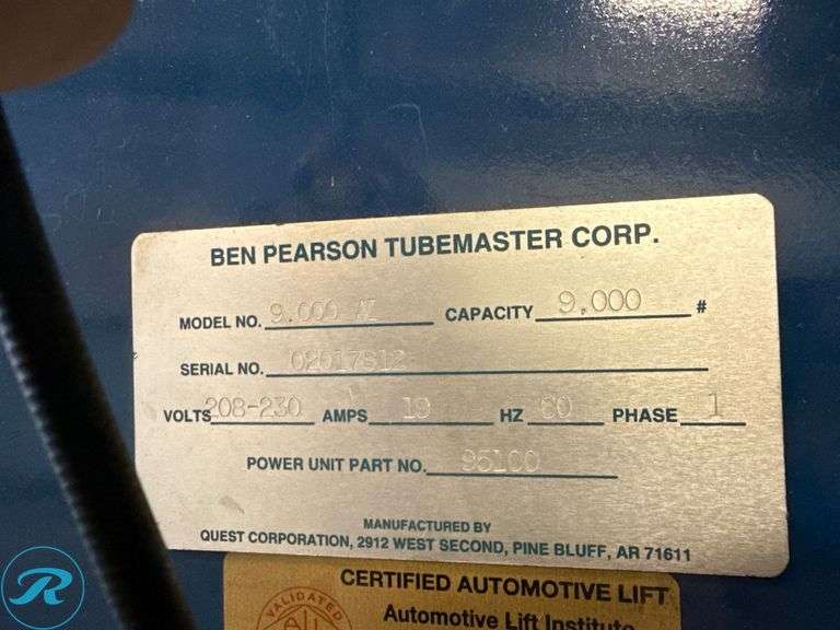 Ben Pearson Tubemaster 9,000 Lb Capacity Automotive Lift, Model 9,000-T ...