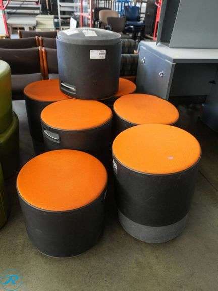 (7) Turnstone Stools with Orange Upholstered Seats and Black Bases ...